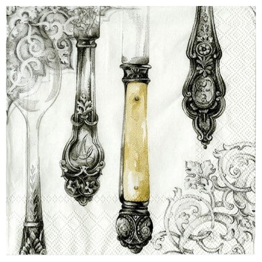 Χαρτοπετσέτα για Decoupage, Cutlery White Silver - Fantasy del Art
